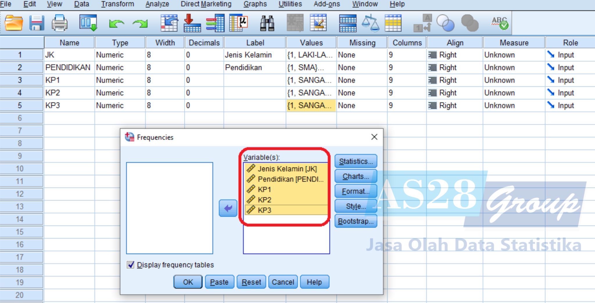 ANALISIS DISTRIBUSI FREKUENSI DENGAN SPSS - AS28 Group