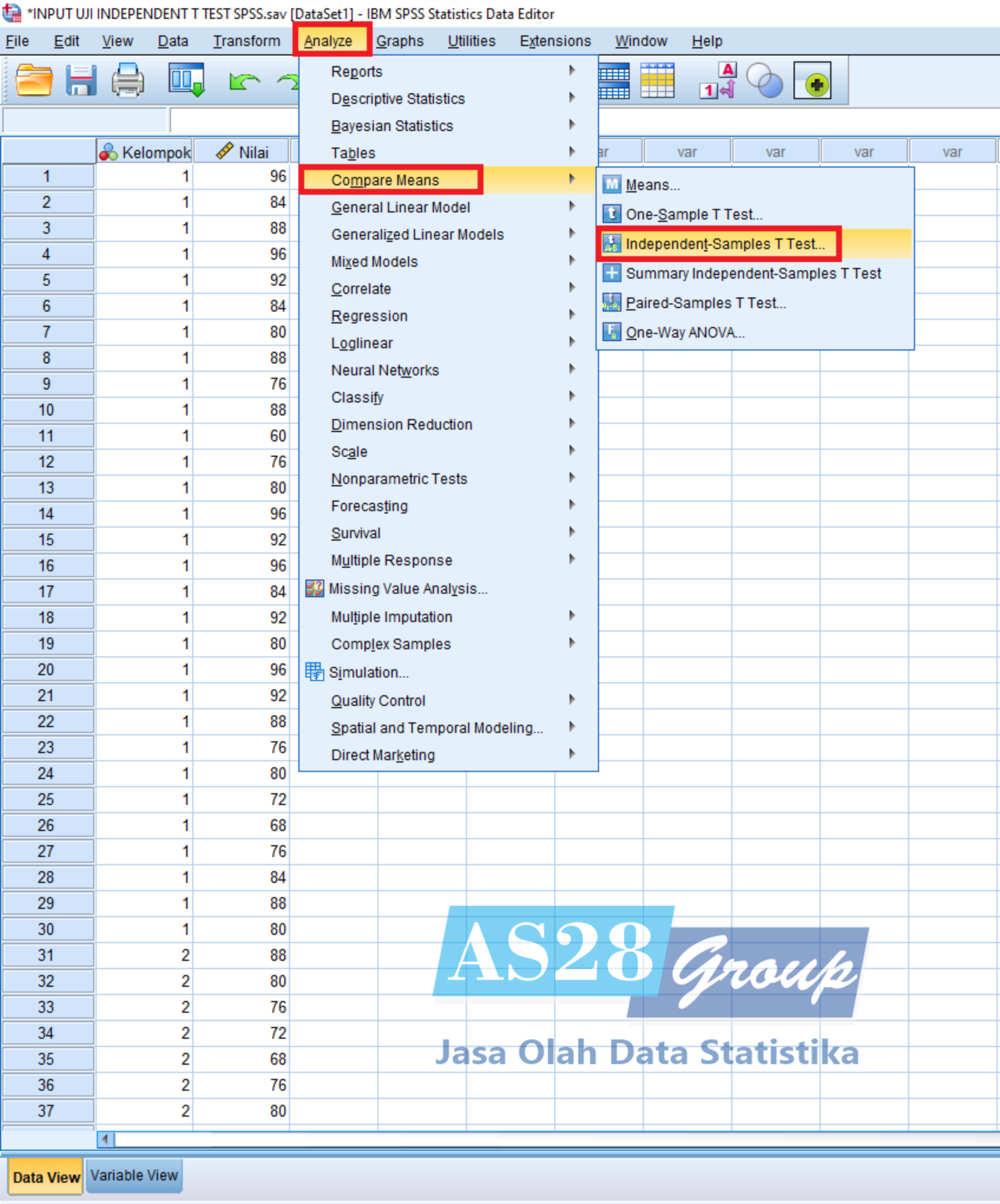 UJI INDEPENDENT SAMPLE T TEST - AS28 Group